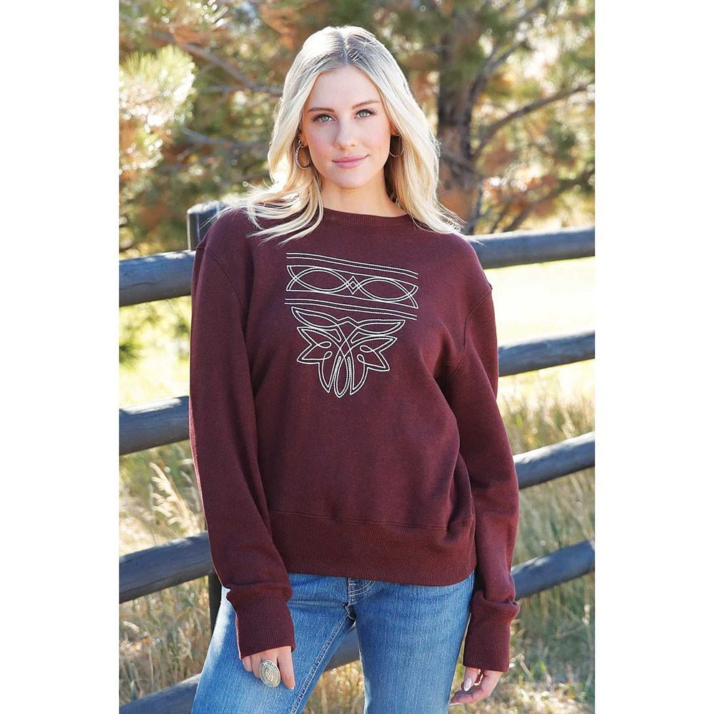 Cruel Denim Womens Cruel Boot Stitch Embroidered Sweatshirt S Burgundy ...