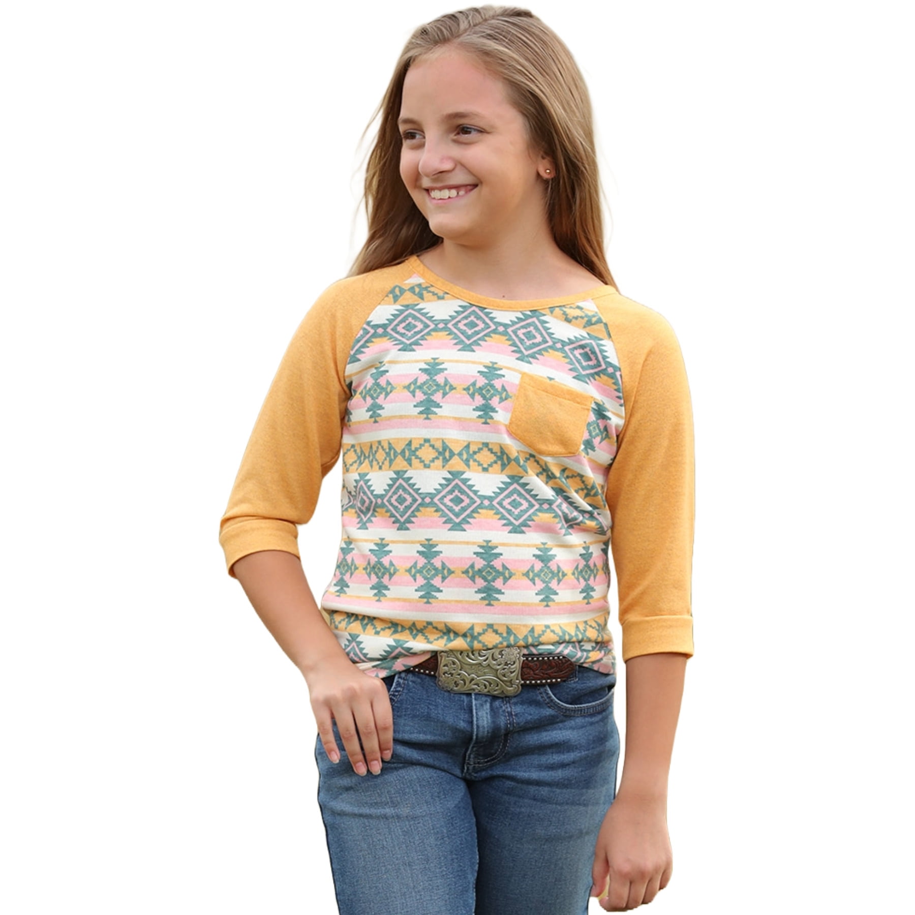 Cruel Girl® Youth Girl's Gold Aztec 3/4 Raglan Sleeve Shirt CTK8740001 ...