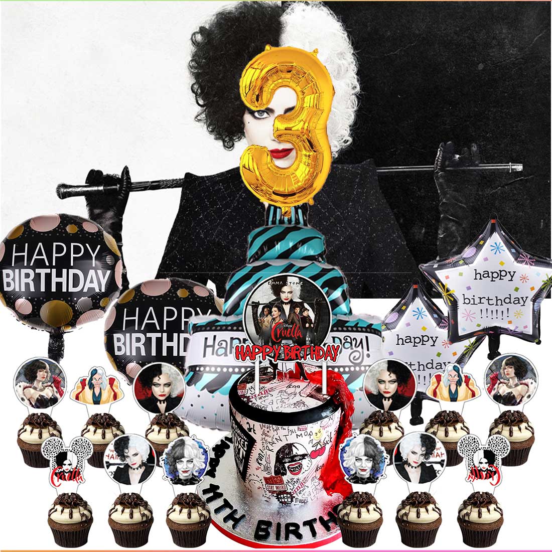 Cruella Party Supplies Decor 3rd Kit Balloons Birthday Cake Topper ...