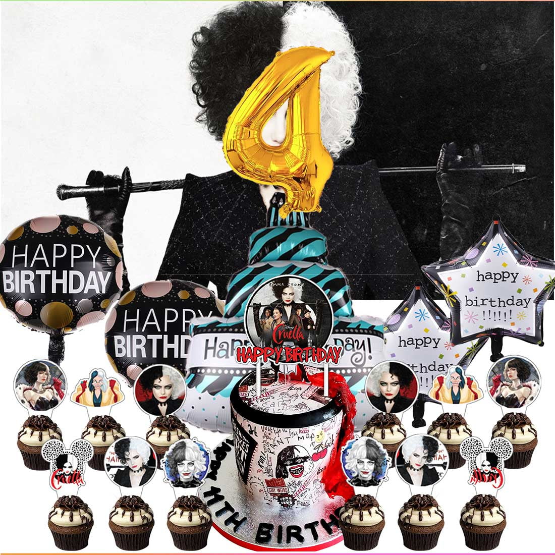 Cruella Party Supplies Decor 4th Kit Balloons Birthday Cake Topper ...