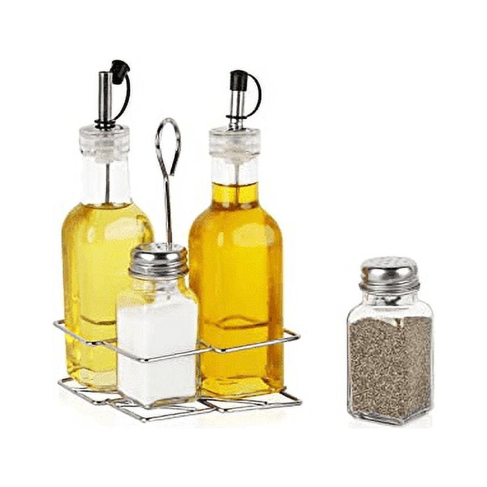 Cruet Set-Glass Oil and Vinegar Dispensers with Salt and Peper Shakers ...