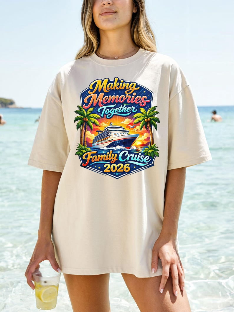 Cruise 2026 Family Vacation Graphic T-Shirt Tropical Sunset Theme ...