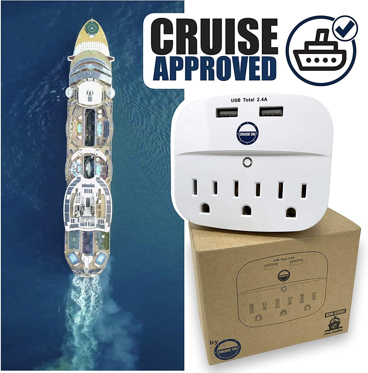 Cruise Approved Power Strip - Non Surge Protector for Ship with 2 USB ...