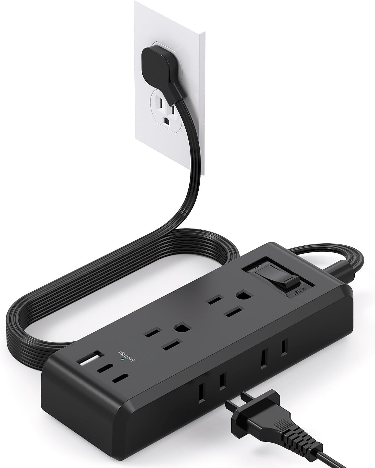 Cruise Essentials, Flat Plug Power Strip, 5ft Flat Extension Cord - 6 ...