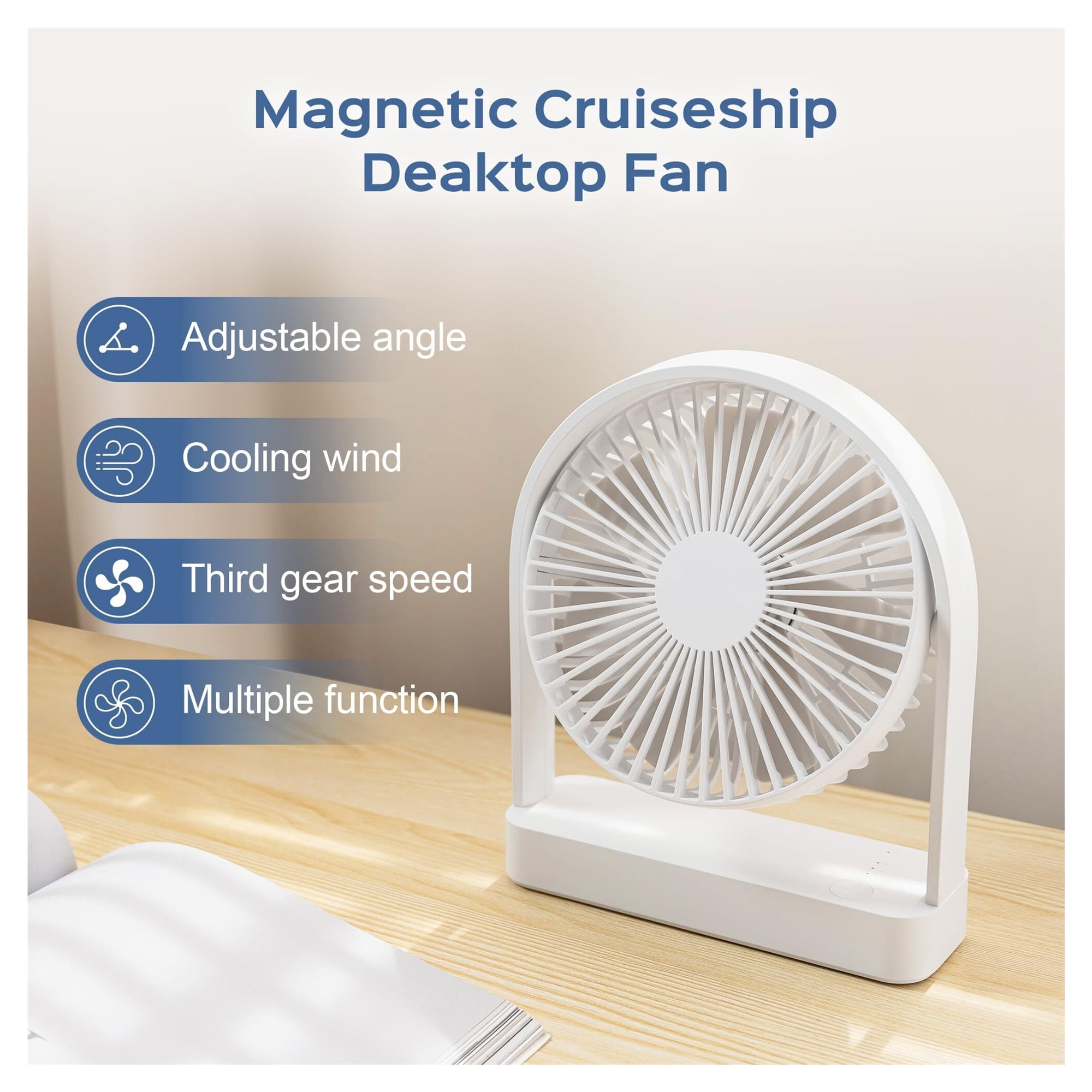 Cruise Ship Fan, Desk Fan, USB-C Corded Powered, Magnetically Hangs ...