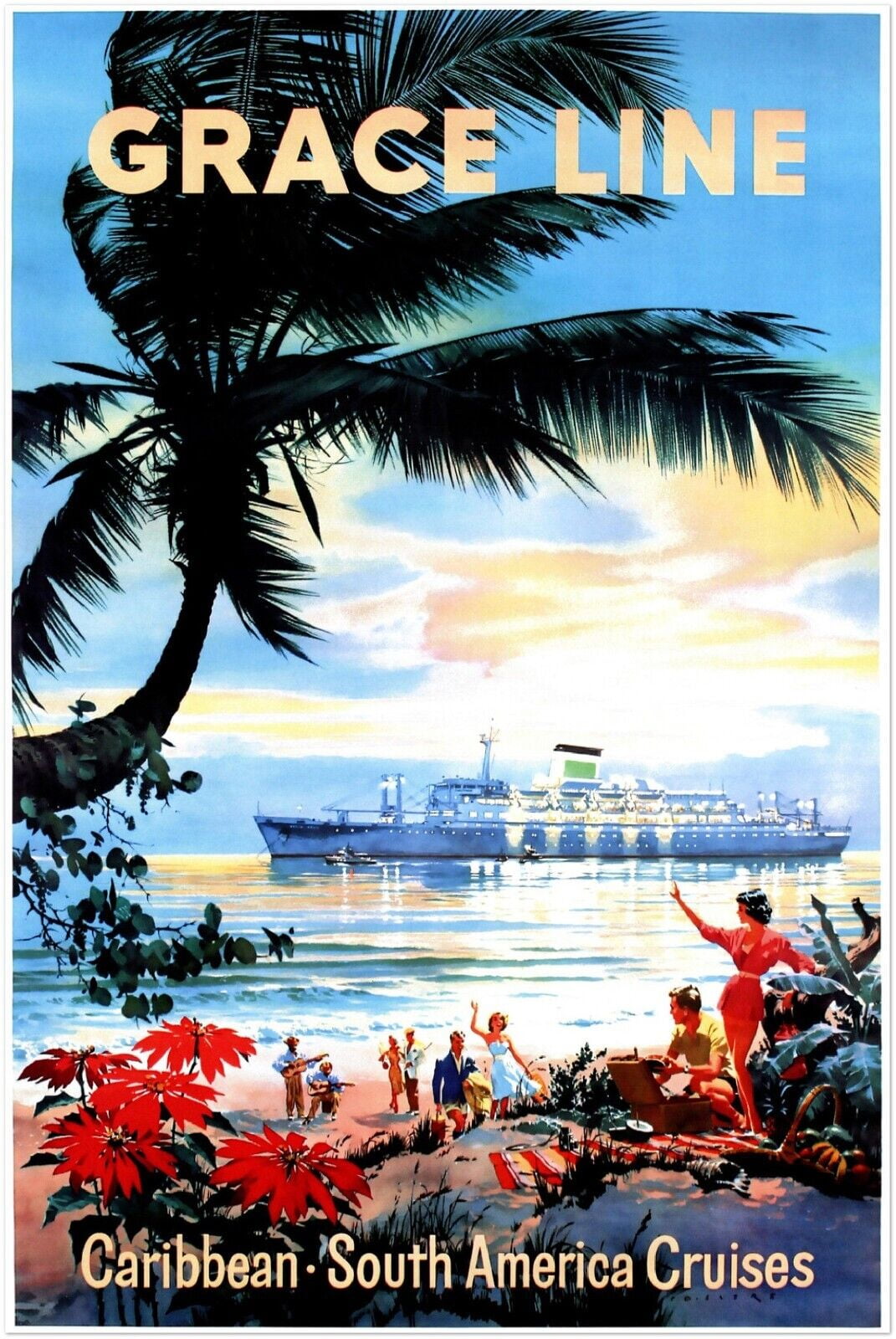 Cruise Ship - Grace Line - Caribbean - Vintage Travel Poster, Retro ...