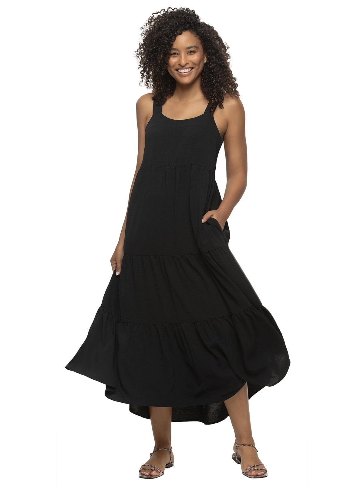 Cruise Tiered Maxi Sundress (Black, Medium) - Walmart.com