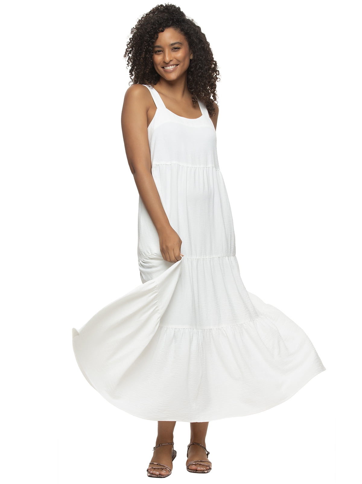 Cruise Tiered Maxi Sundress (White, Large) - Walmart.com