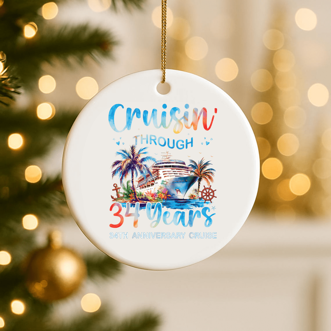 Cruisin Through 34 Years 34Th Anniversary Cruise Trip Couple Ornament ...