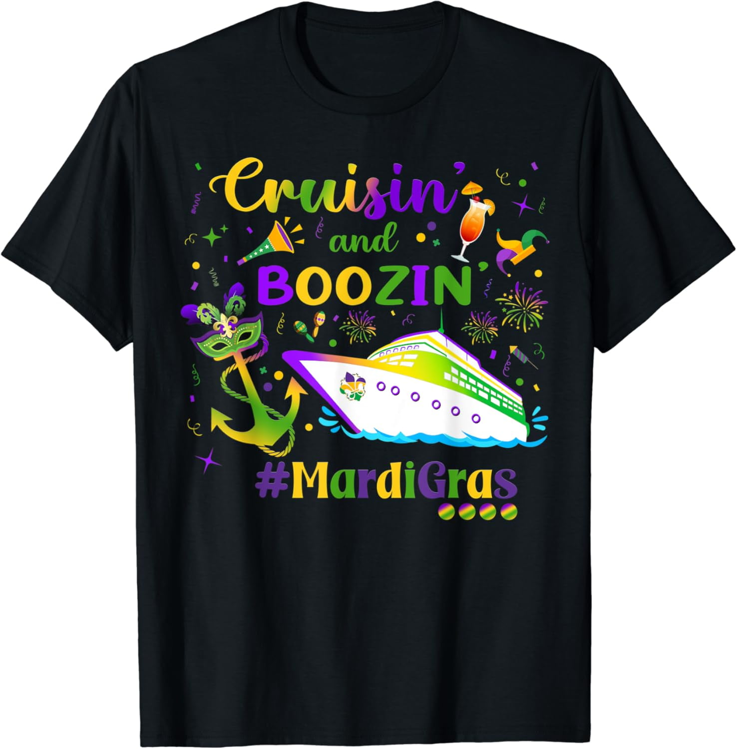 Cruisin and Boozin Mardi Gras Cruise Matching Group Outfit T-Shirt ...