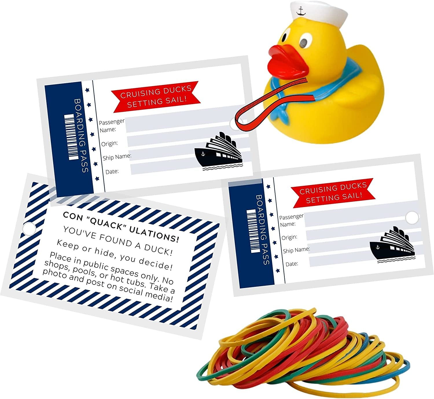 Cruising Ducks Boarding Pass Hang Tag with Rubber Bands 30 Pack Tags 2 ...