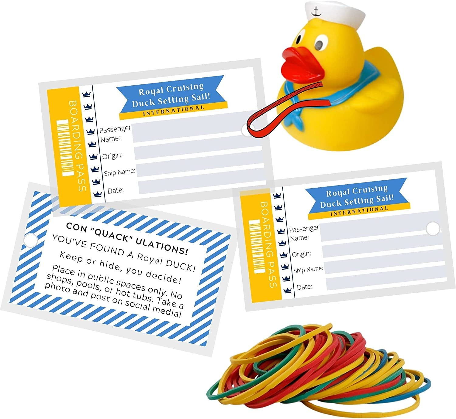Cruising Ducks Boarding Pass Hang Tag with Rubber Bands 30 Pack Tags 2 ...