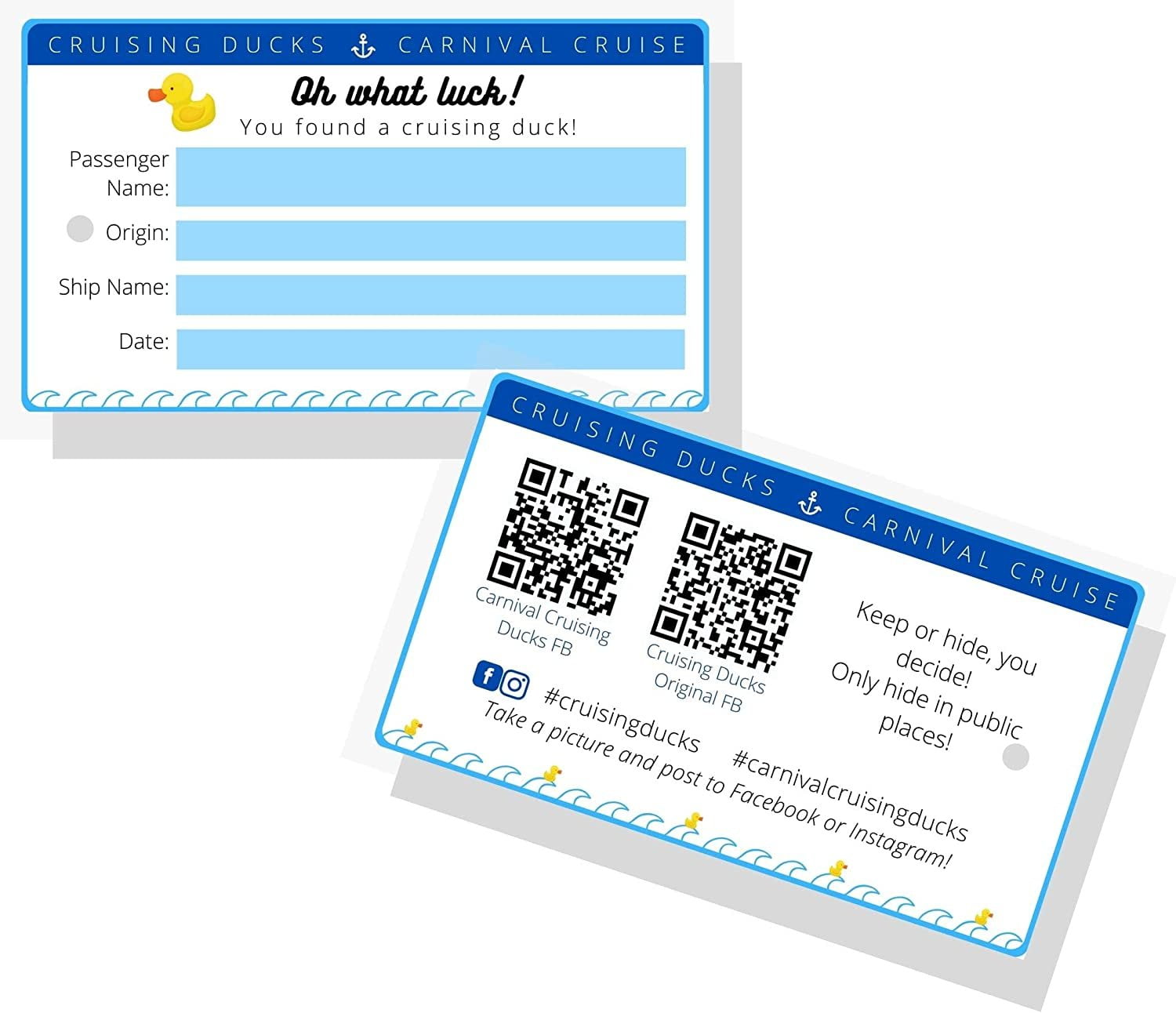 Cruising Ducks Tag with Hole 30 Pack Double Sided with Facebook QR ...