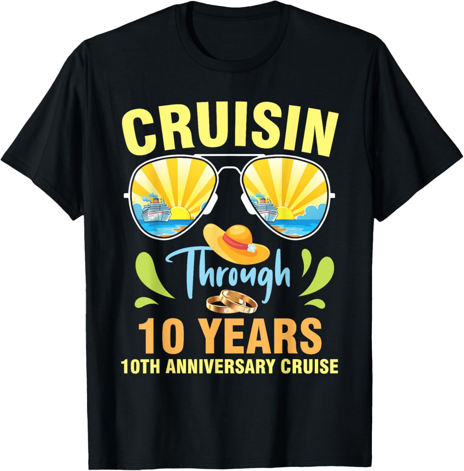 Cruising Through 10 Years Marriage 10th Anniversary Cruise T-ShirtMen's ...
