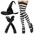 Crumpled Witch Hat Set With Black Striped Socks And Satin Long Gloves