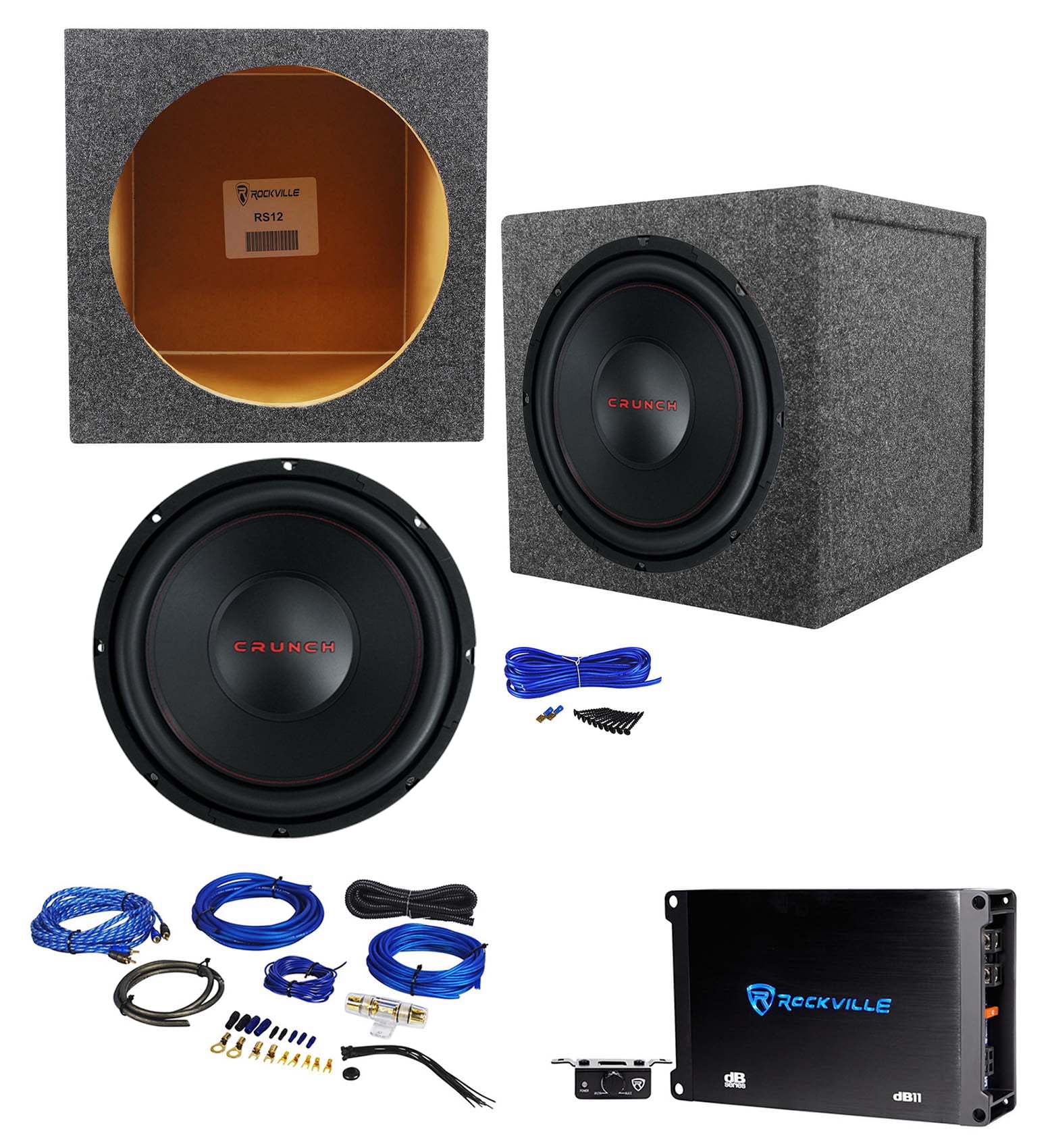 Crunch CRW12D4 12" 800w Subwoofer+Sealed Sub Box Enclosure+Mono ...