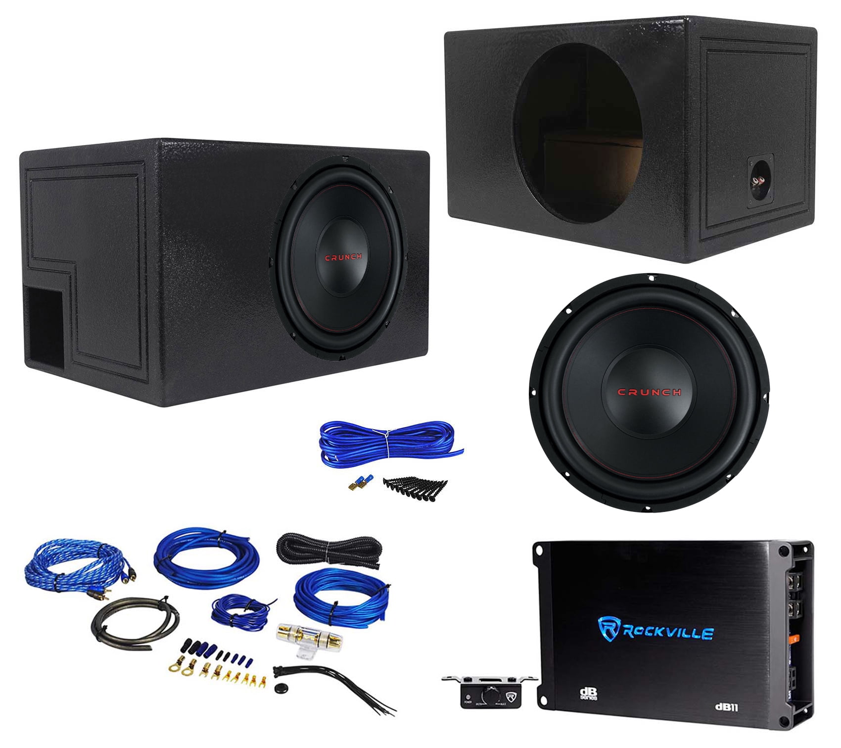 Crunch CRW12D4 12" 800w Subwoofer+Vented Sub Box Enclosure+Mono ...