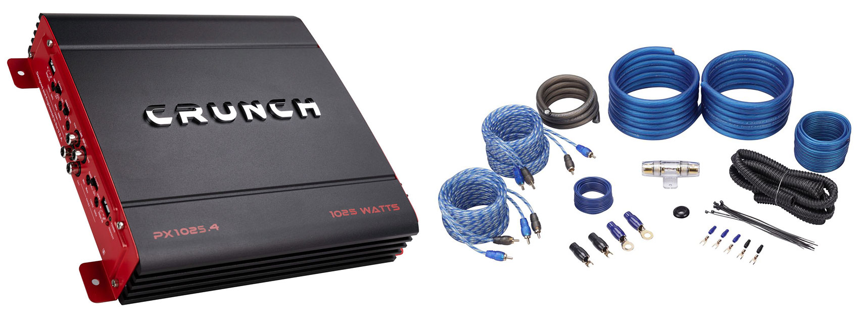 Crunch PX-1025.4 1000 Watt 4-Channel Car Audio Amplifier + Amp Wire Kit ...