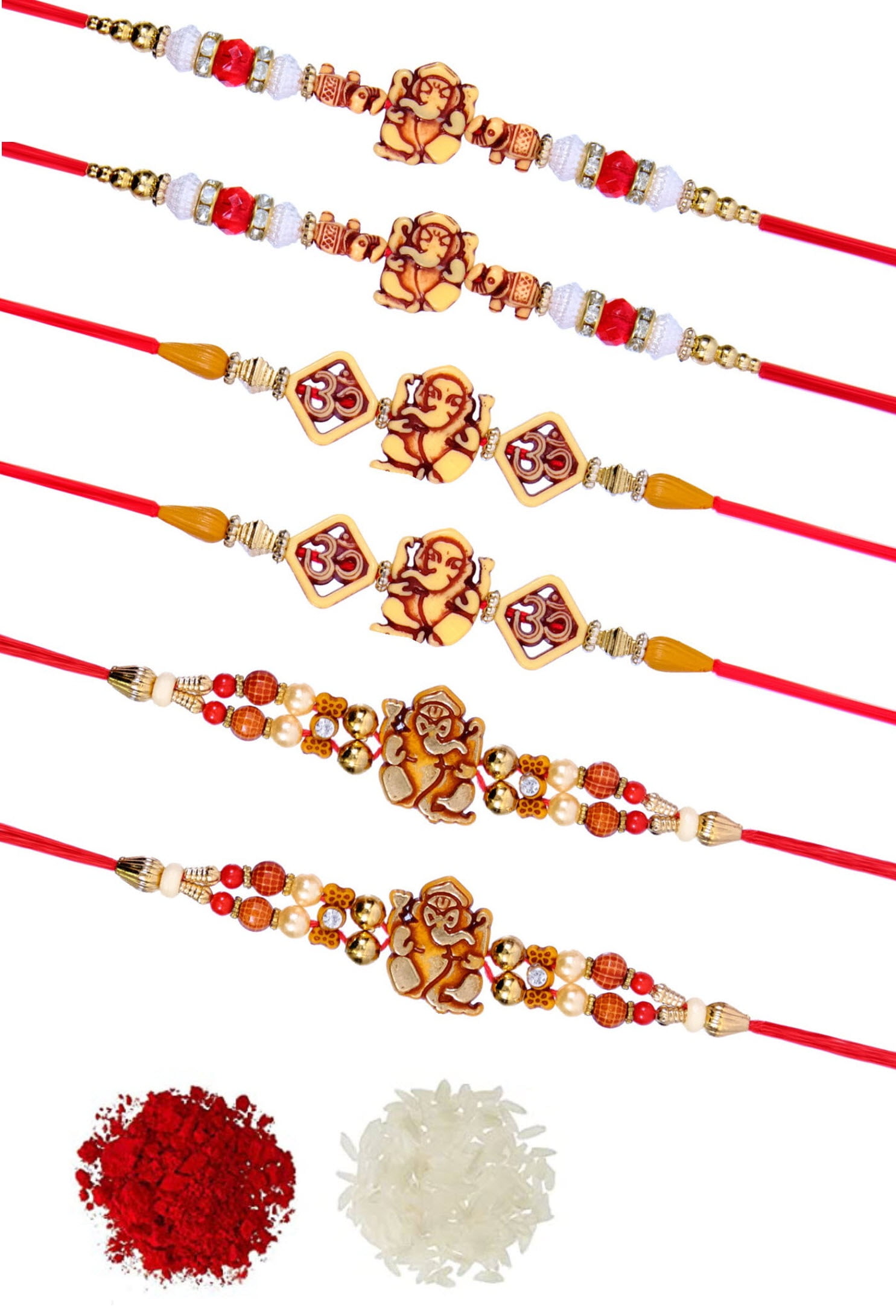 Crunchy Fashion Pack of 6 Rakhi With Roli Chawal Tilak Set Raksha ...