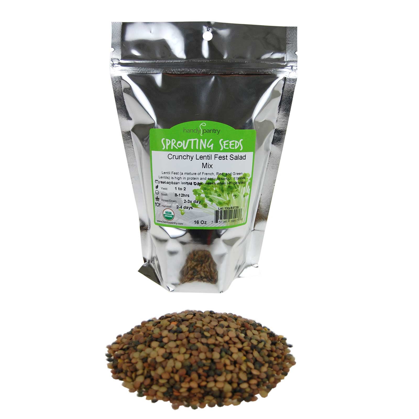 Crunchy Lentil Fest Sprouting Seed Mix- 1 Lb- Organic- Green, Red ...
