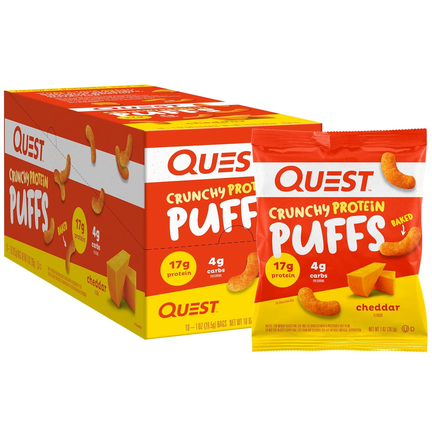 Crunchy Protein Puffs, Cheddar, 17g Protein, 4g Carbs, Gluten Free ...