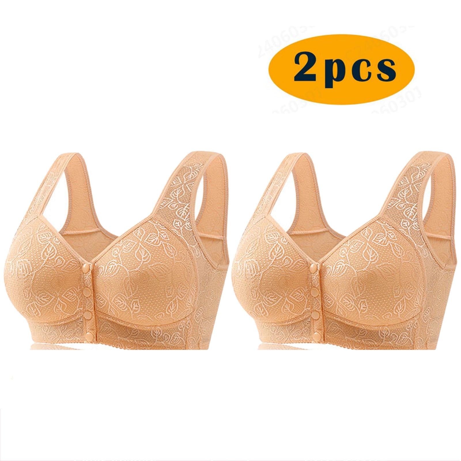 Crunowin 2Pc Women's Plus Size Bra Wireless Front Button Closure, Soft ...
