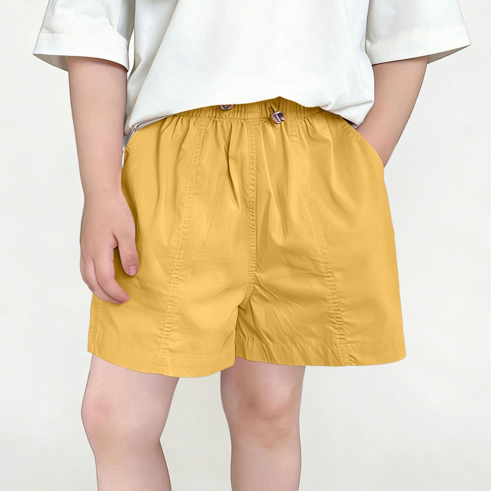 Crunowin Boy's Elastic Waist Comfort Pants, With Pockets Solid Color ...