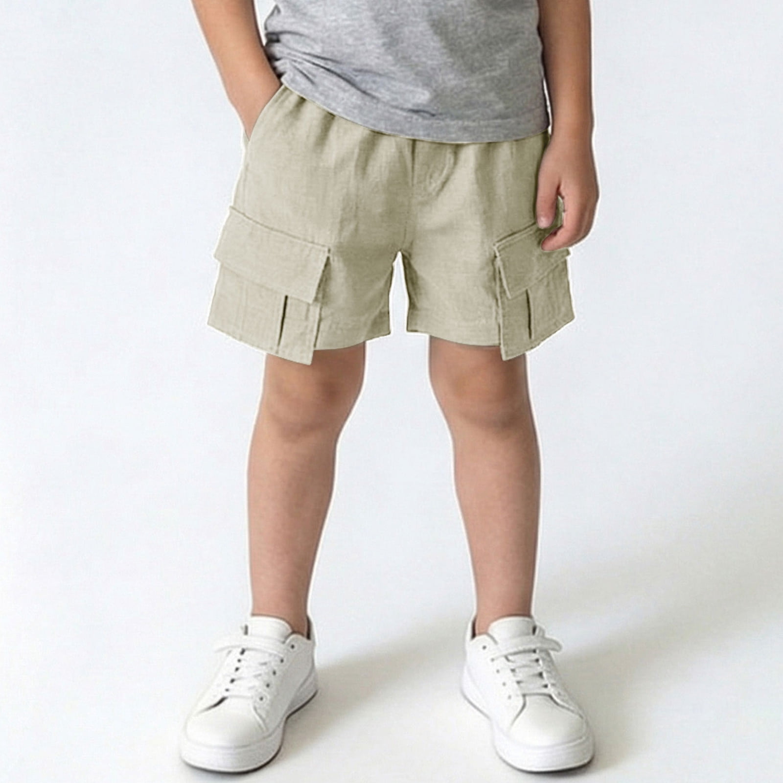 Crunowin Boys Cargo Shorts Linen Cotton With Big Pockets Solid Color ...