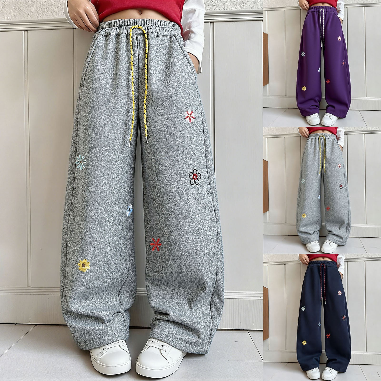 Crunowin Boys and Girls Sweatpants, Sporty Floral Print With Pockets ...