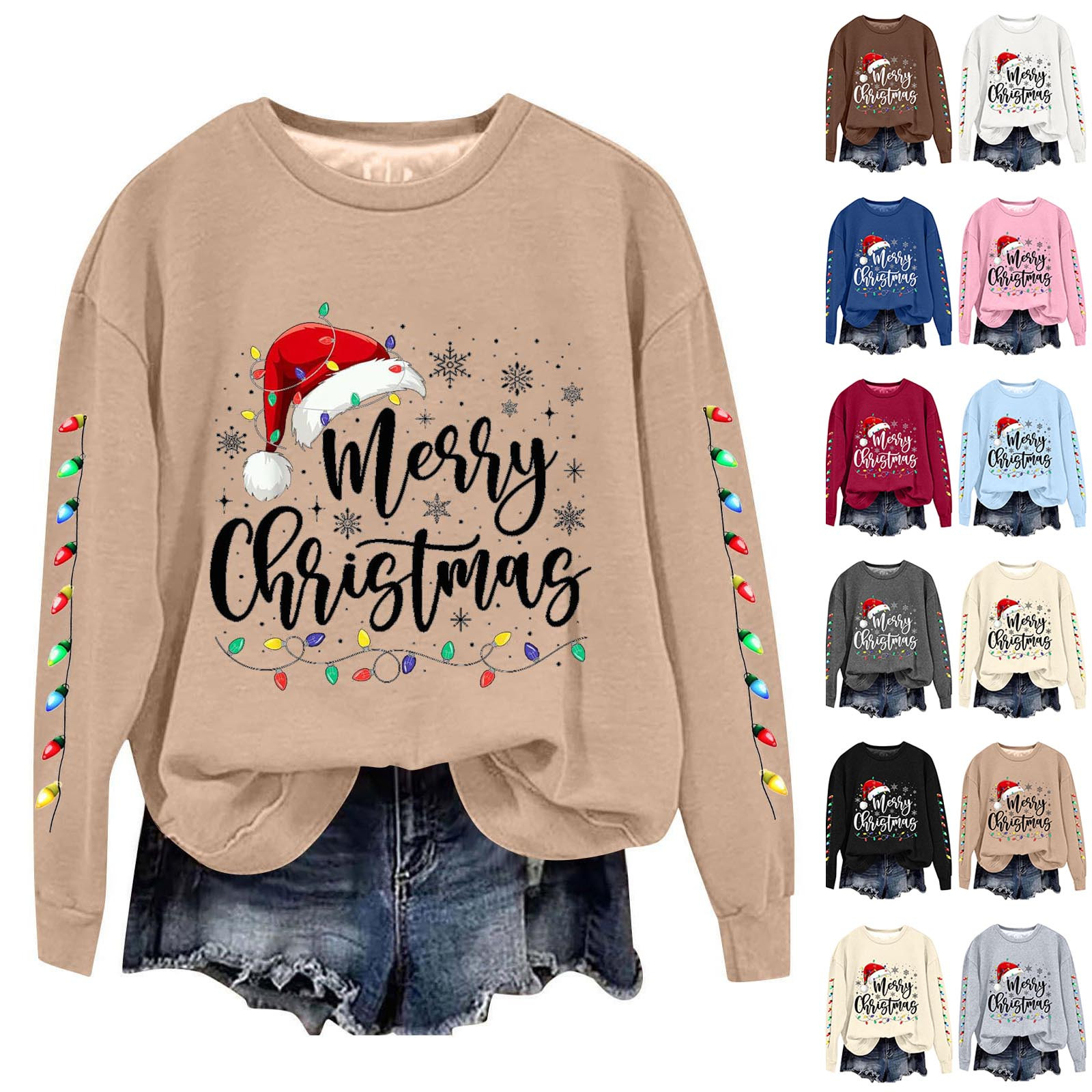 Crunowin Christmas Sweatshirts for Women, Long Sleeve Round Neck ...