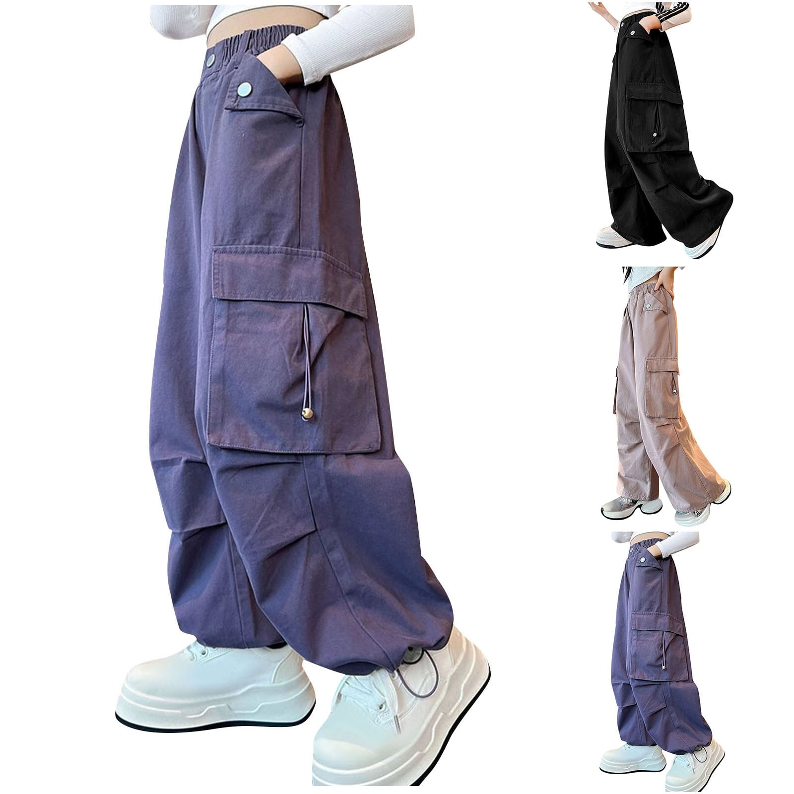 Crunowin Girls Cotton Cargo Pants, Spring Season Solid Color Multi ...