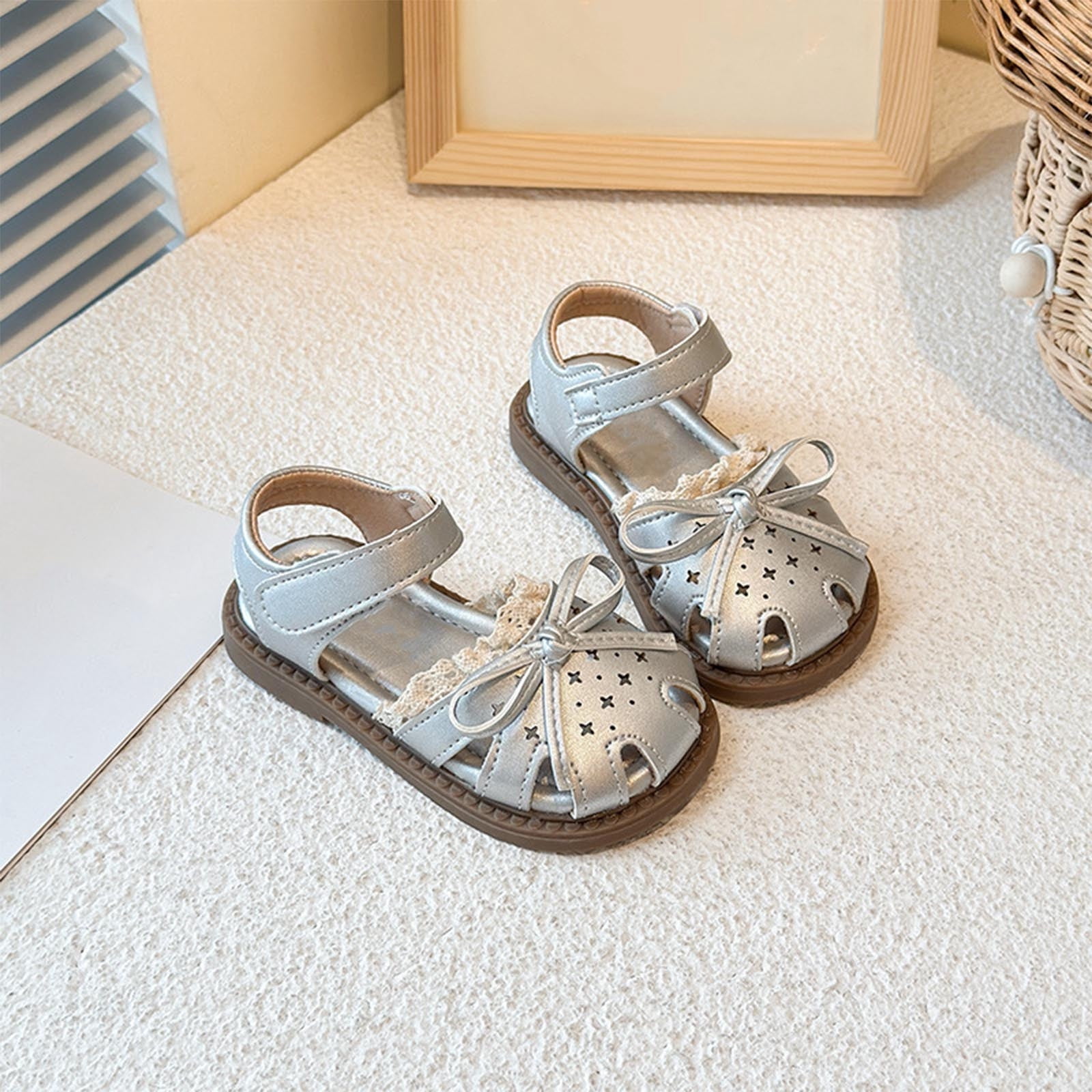 Crunowin Girls' Spring Summer Sandals Sweet Baby Cut-Out Closed Toe ...