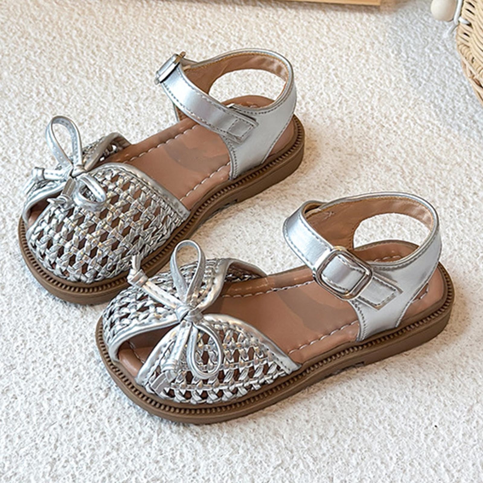 Crunowin Girls' Spring Summer Sandals Sweet Sandals Cut-Out Woven ...