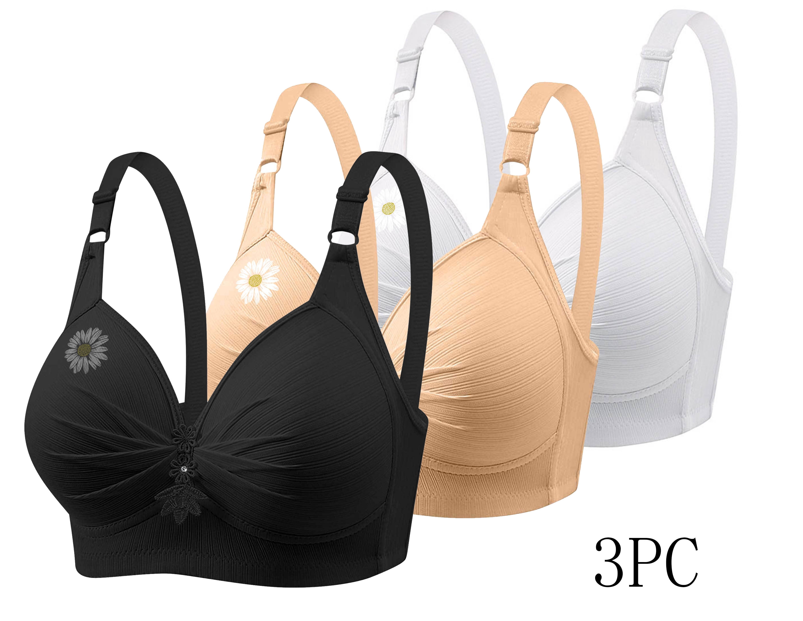 Crunowin Women's 3PC Wirefree Bra with Adjustable Straps, Graphic Print ...