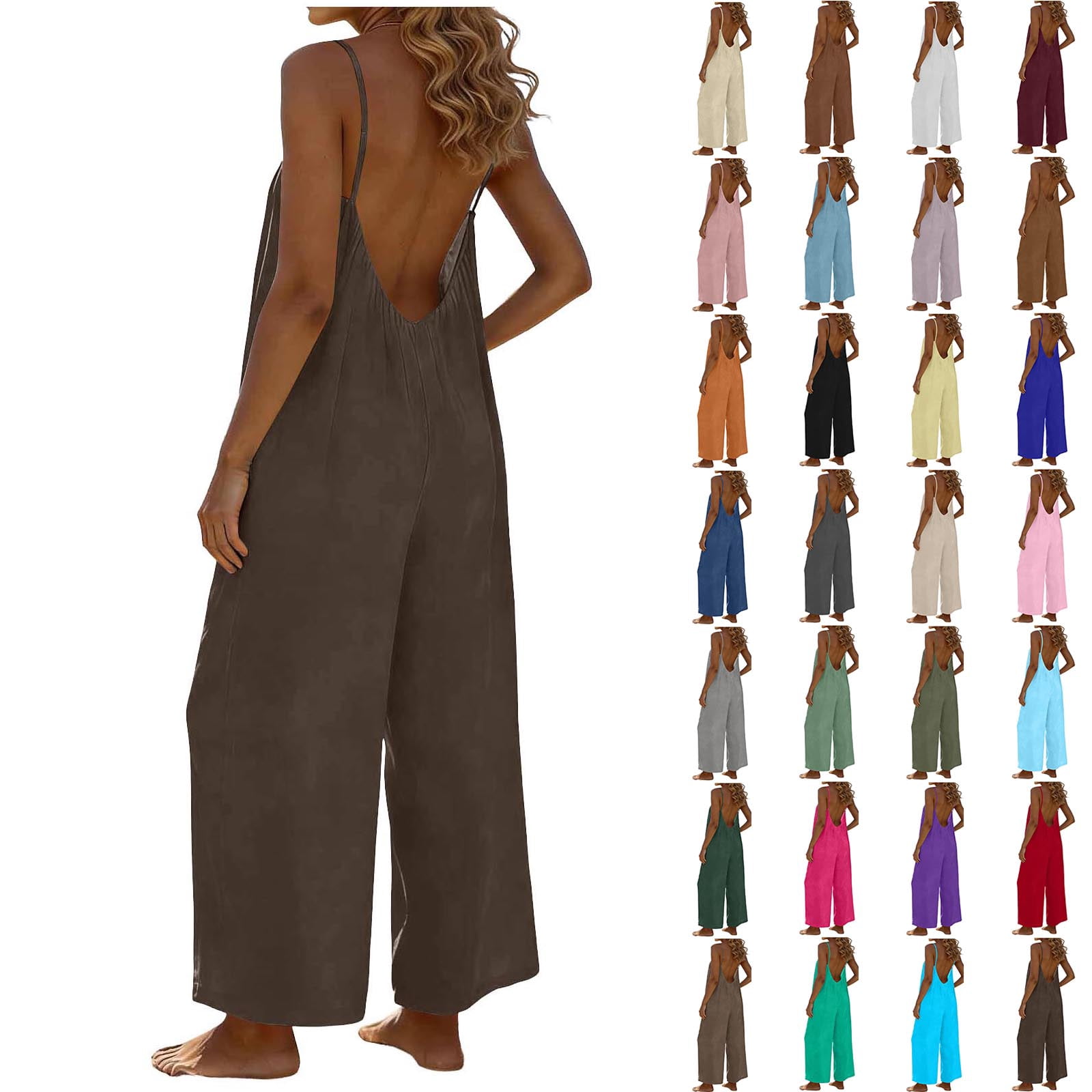 Crunowin Women's Backless Jumpsuits, Casual Summer Overalls Sleeveless ...