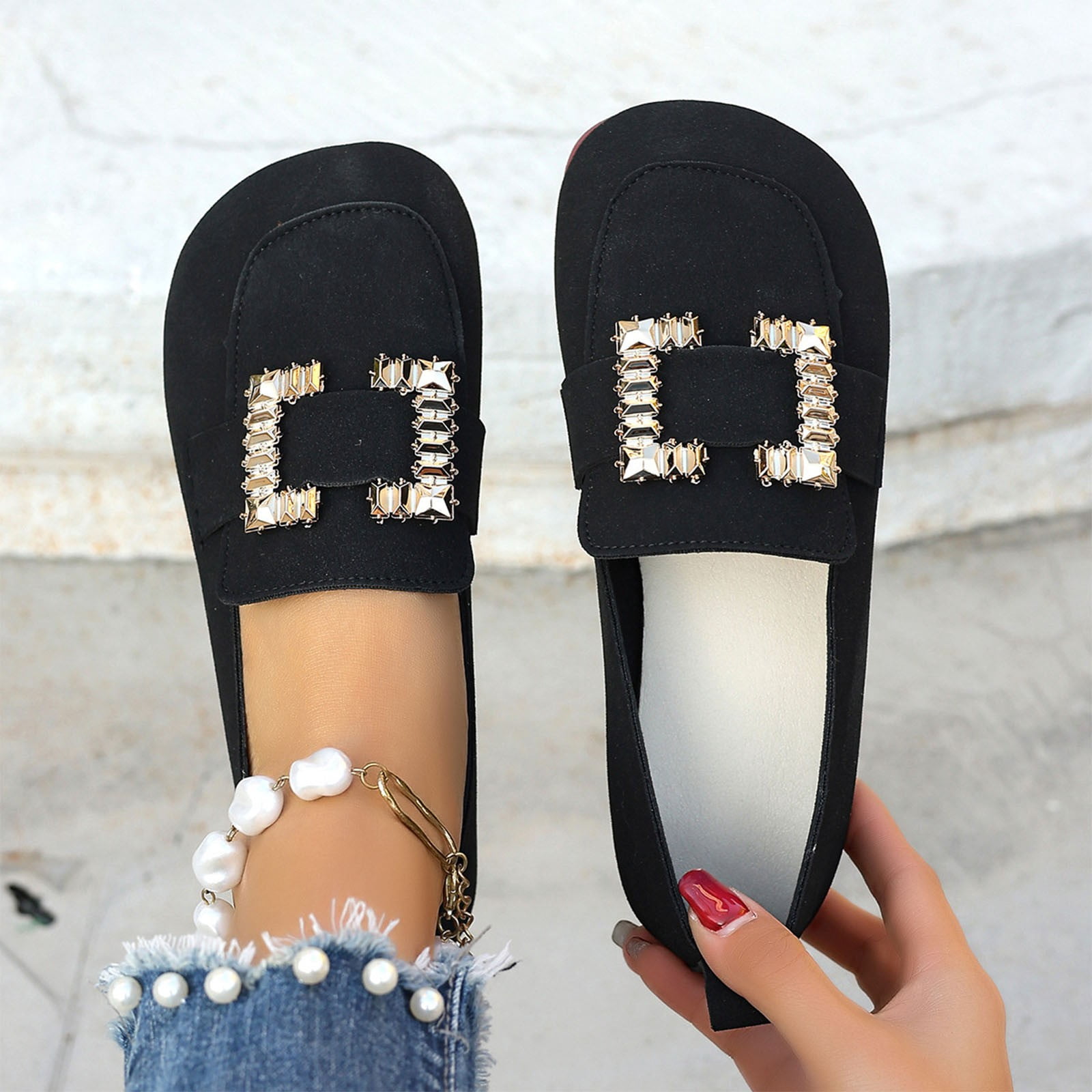 Crunowin Women's Classic Style Flats Retro Design Shallow Toe Durable ...