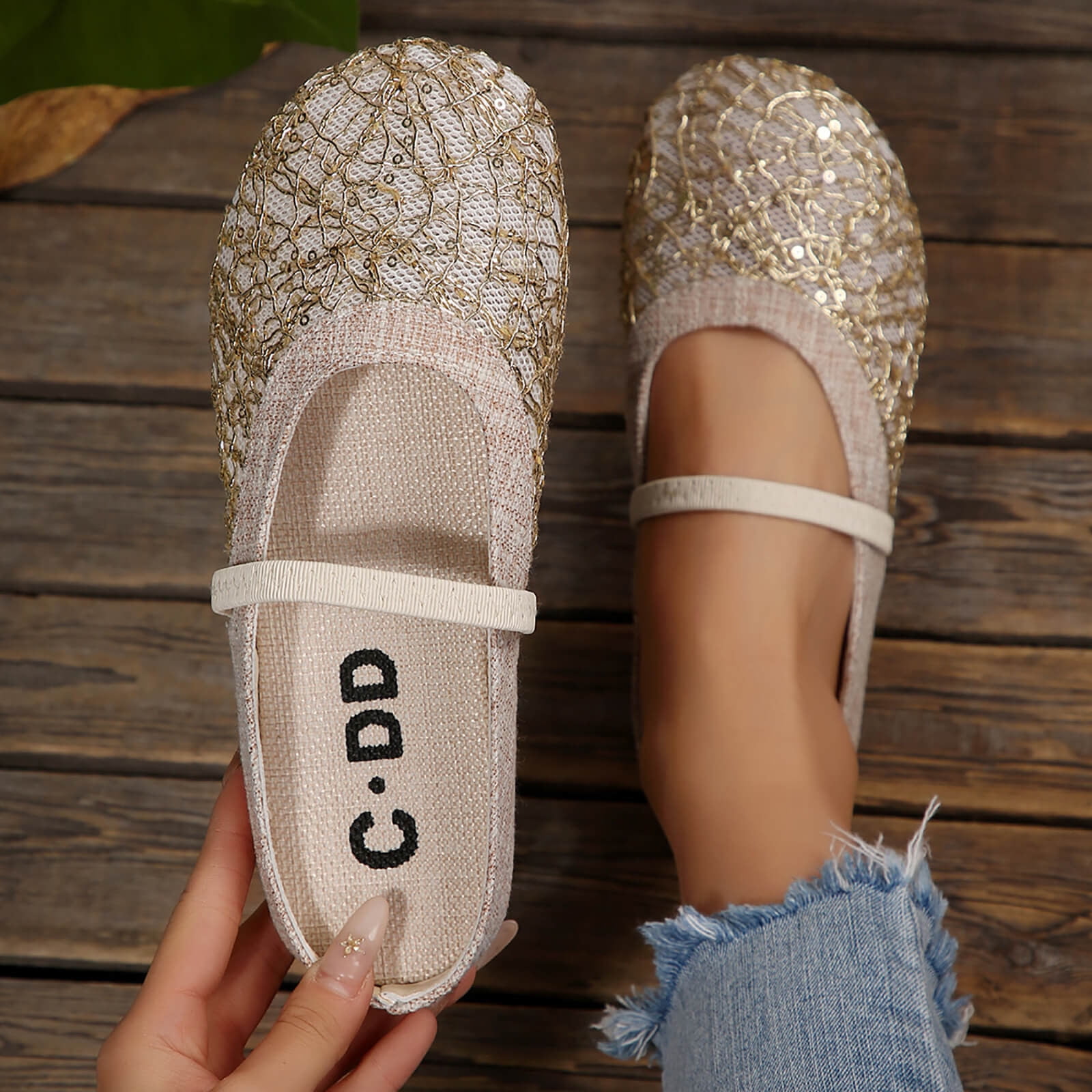 Crunowin Women's Flat Shoes Solid Color Round Toe Elastic Band Casual ...