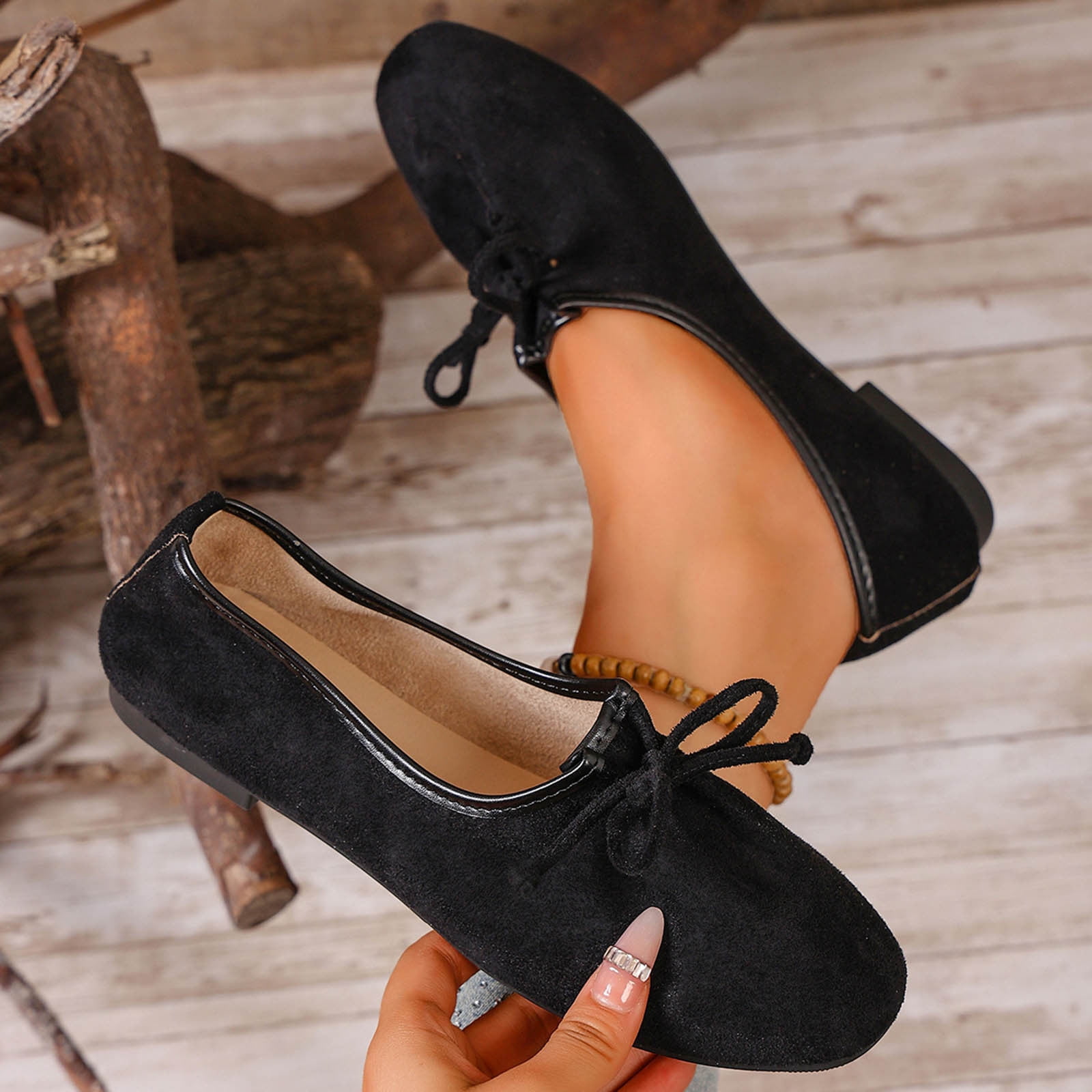 Crunowin Women's Flat Toe Shoes Lace-Up Design Round Toe Soft Sole ...