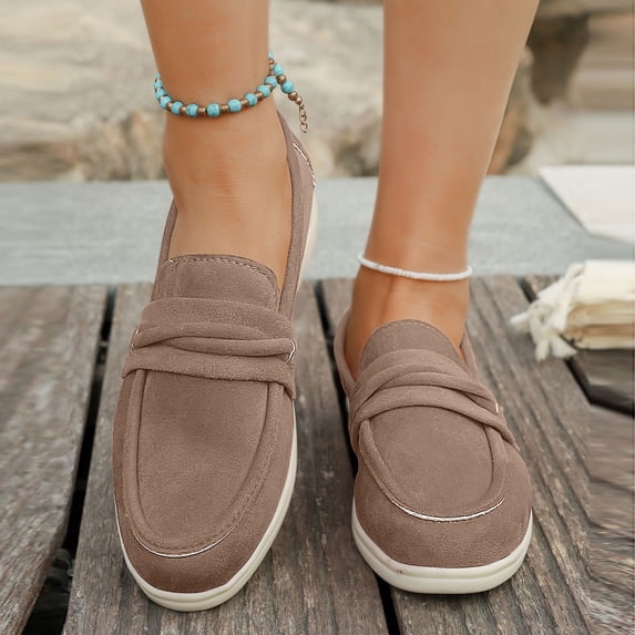 Crunowin Women's Flat Toe Shoes Solid Color Round Toe Retro Style ...