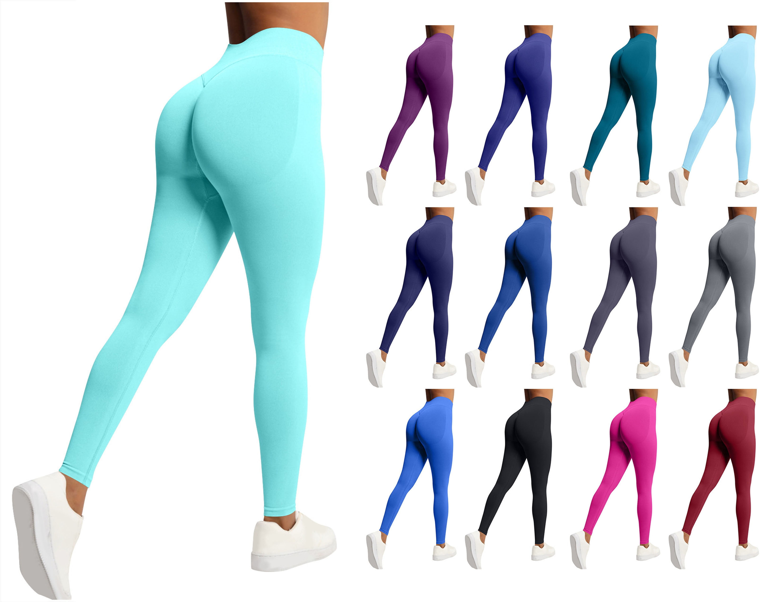 Crunowin Women's High-Waisted Solid Color Yoga Pants with Butt-Lifting ...