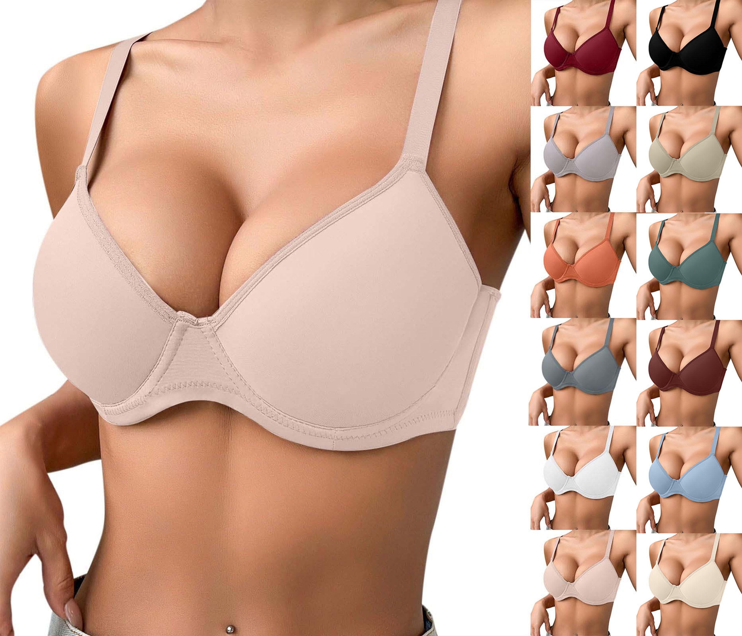 Crunowin Women's Lightweight Push Up Bra, Solid Color Open Back Daily Bra for Women Black 75B ...