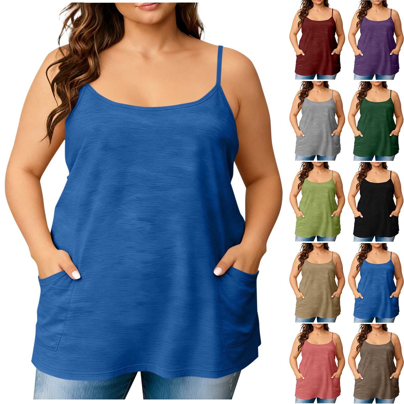 Crunowin Women’s Plus-Size Tank Top, Summer Racerback Pocketed ...