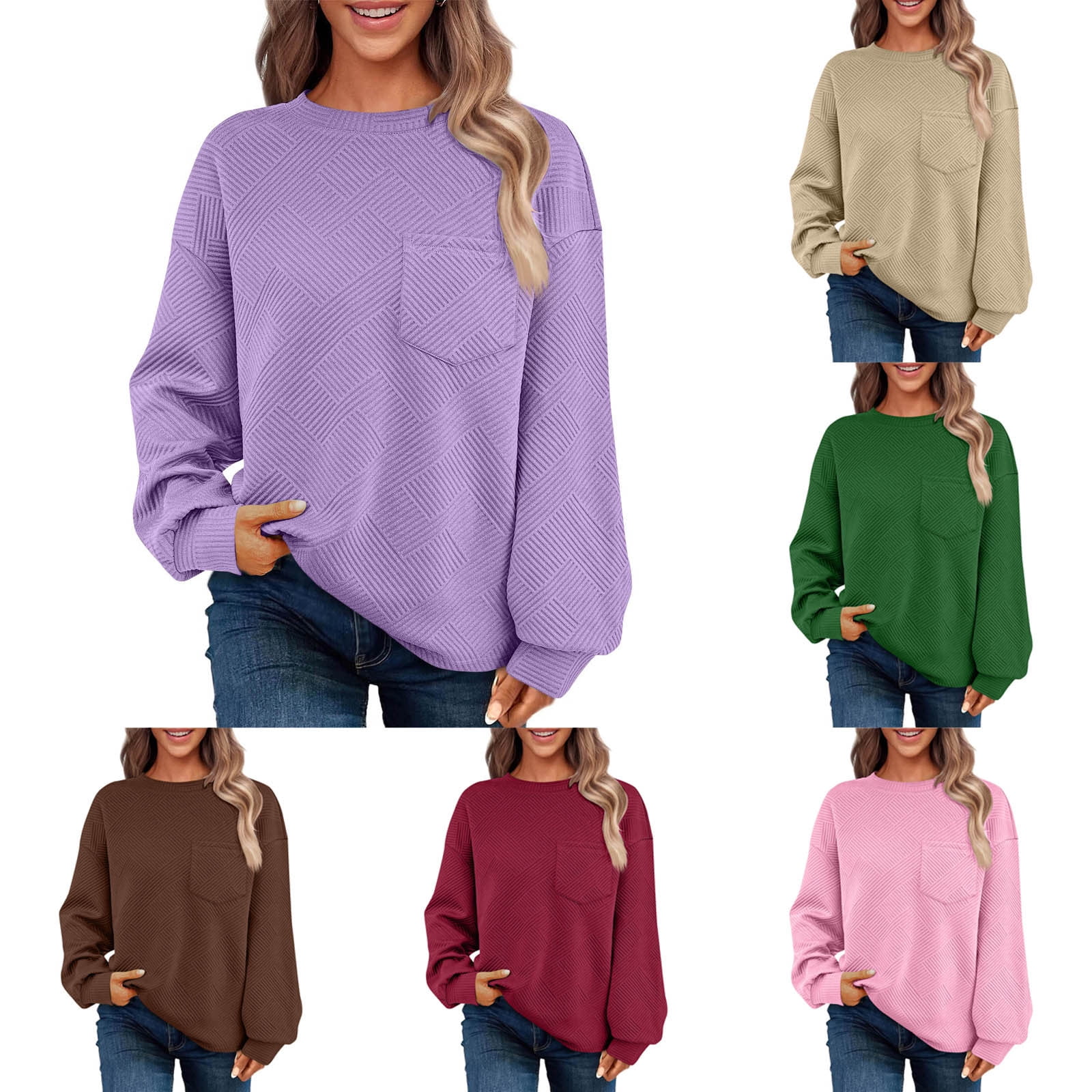 Crunowin Women's Ribbed Sweatshirts, Long Sleeve Round Neck Pullover ...