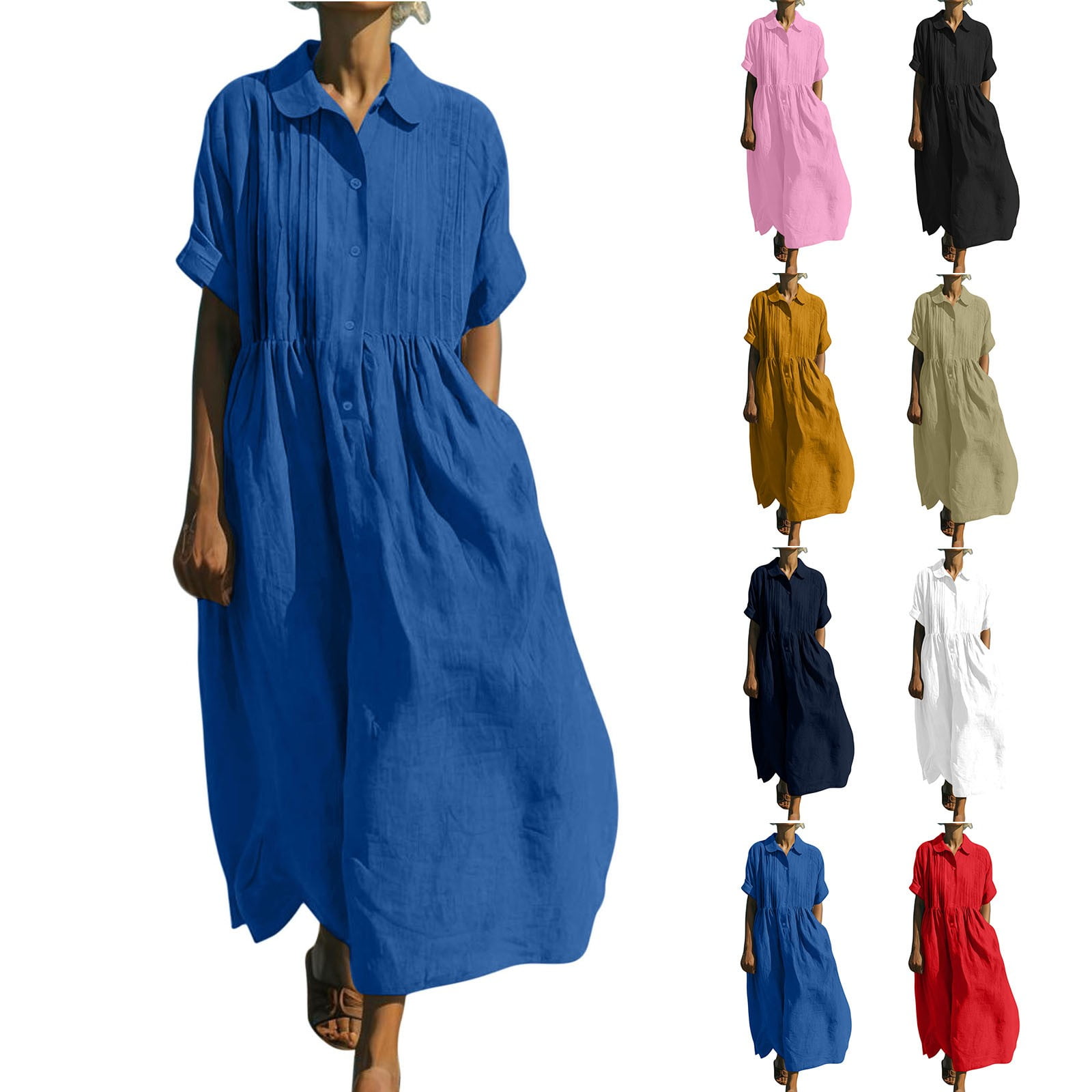 Crunowin Women's Summer Short Sleeve Button Down Shirt Dress, A-Line ...