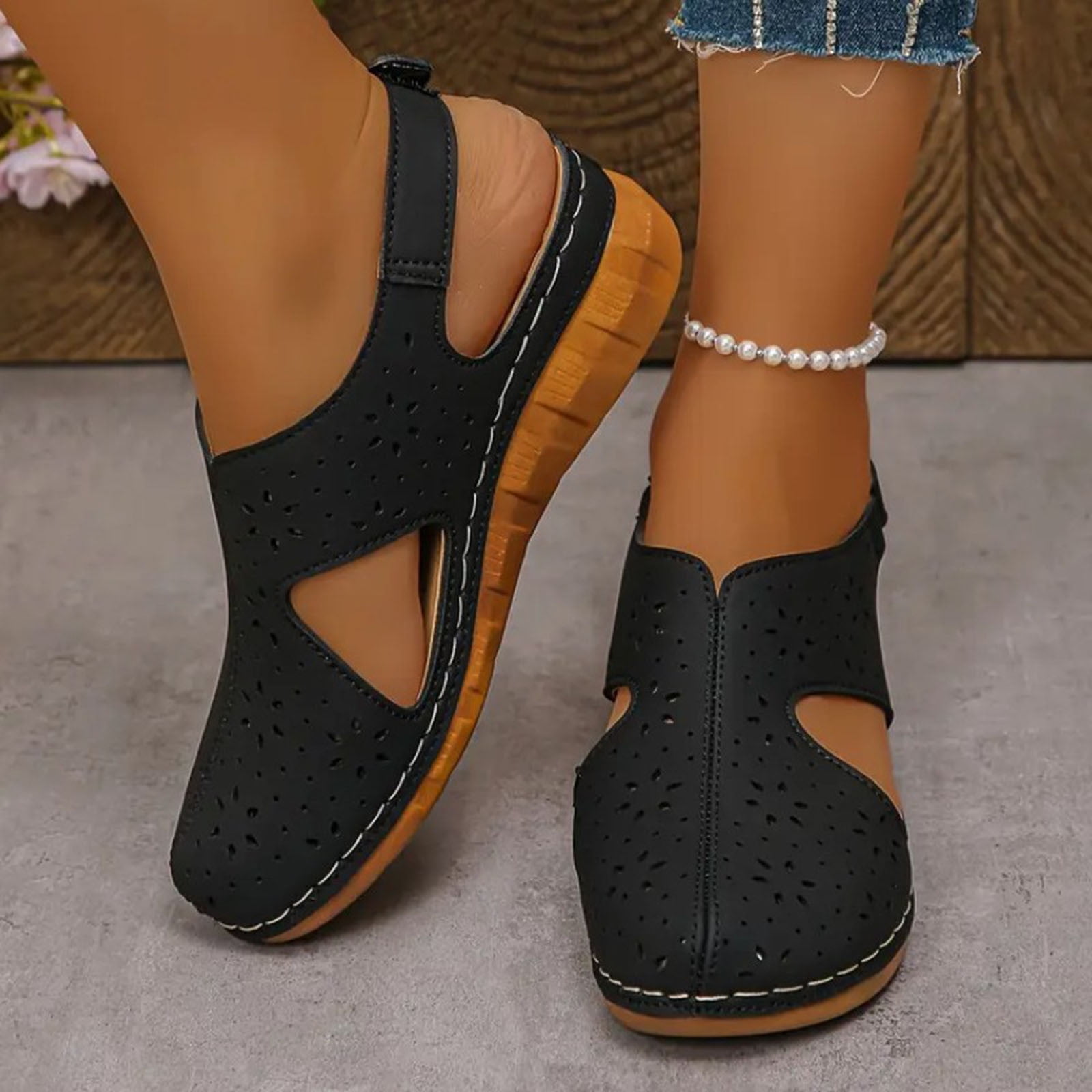 Crunowin Women's Wedge Heel Sandals, Round Toe Plus Size Soft Sole ...