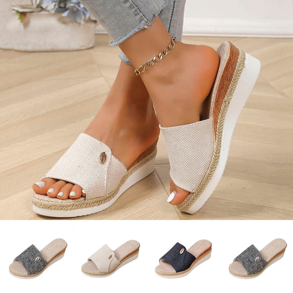 Crunowin Women's Wedge Sandals, Round Front Open Toe Summer Style ...
