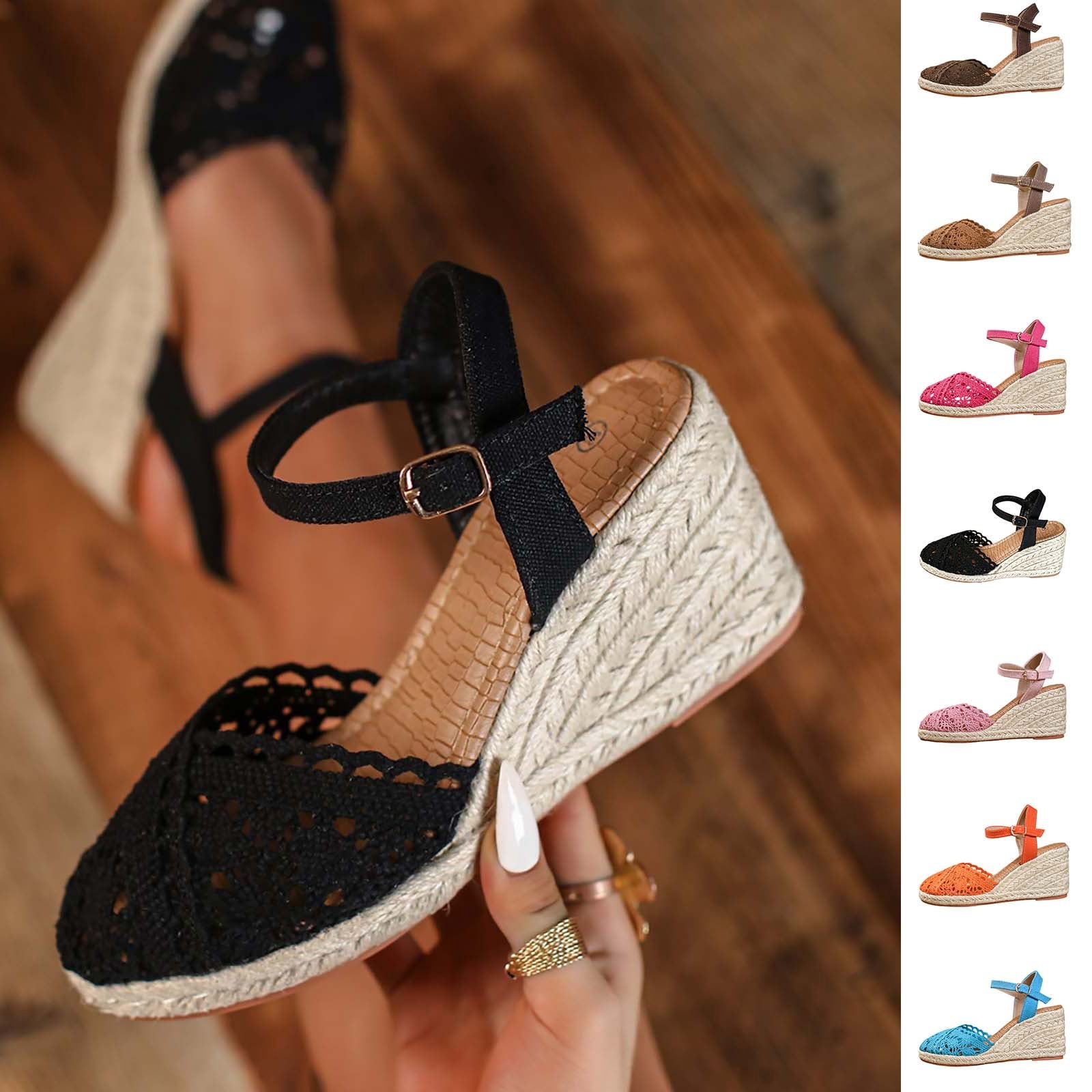 Crunowin Women's Wedge Sandals, Woven Big Size Closed Toe Spring Summer ...
