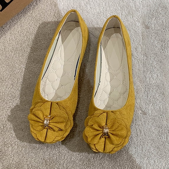 Crunowin Women's Work Bow Flats, Square Toe Flower Pattern Retro Office ...