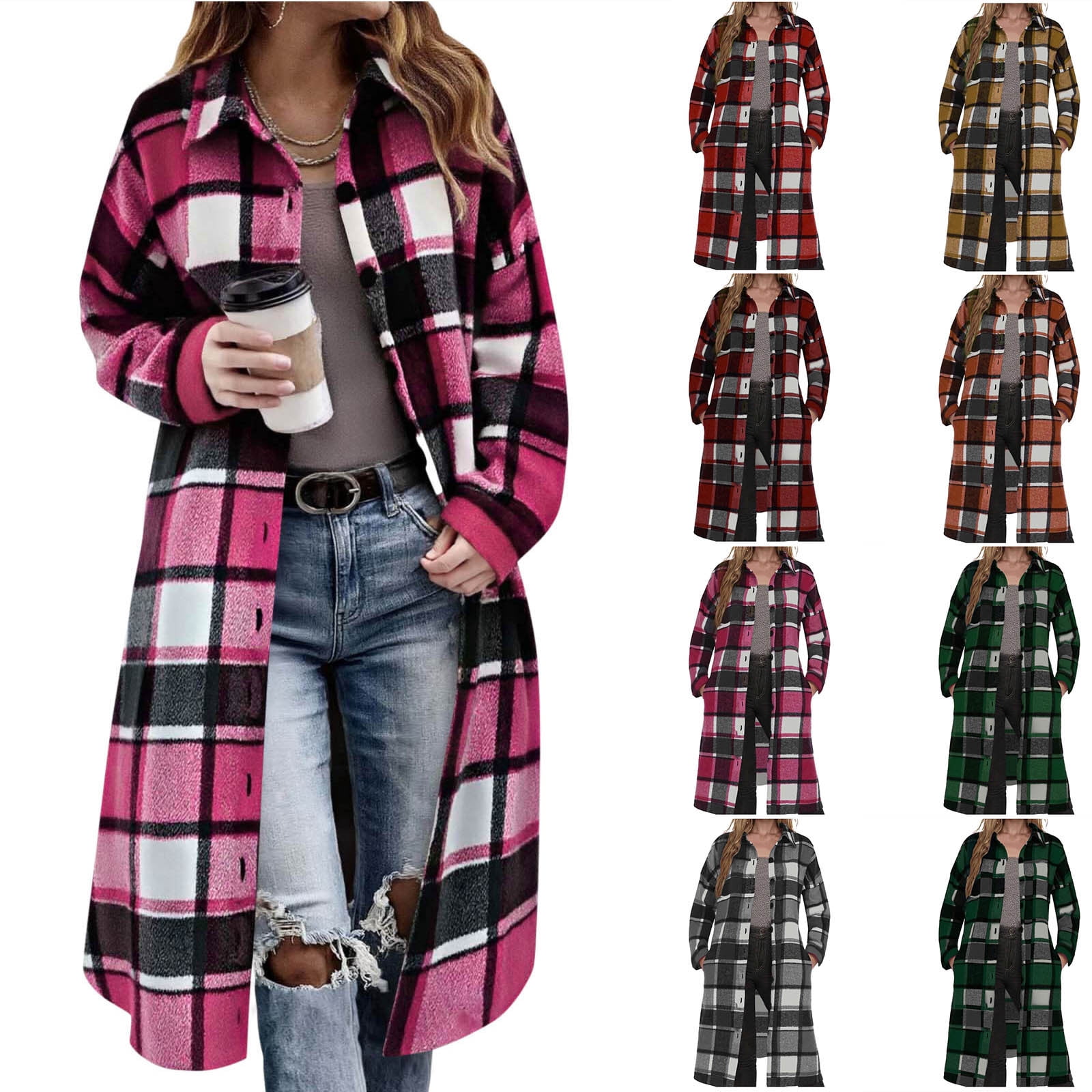 Crunowin Womens Flannel Plaid Shacket Jacket, Casual Lapel Button Down ...