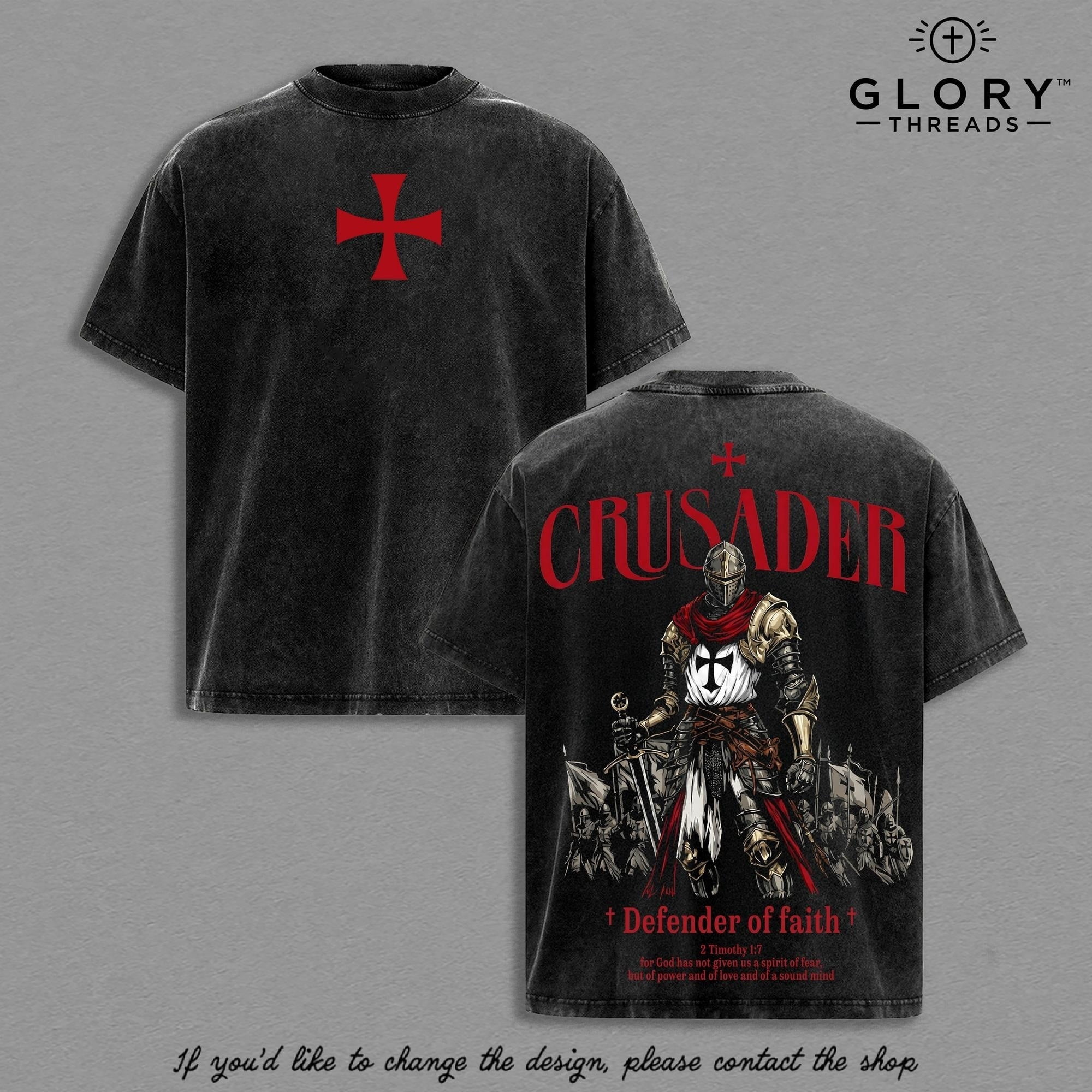 Crusader Defender of Faith Washed T-Shirt, Christian Knight Graphic Tee ...